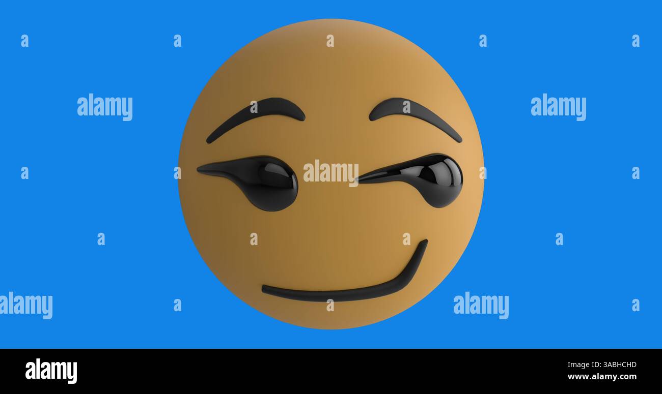Digital image of smirk face emoji against blue background. expression ...