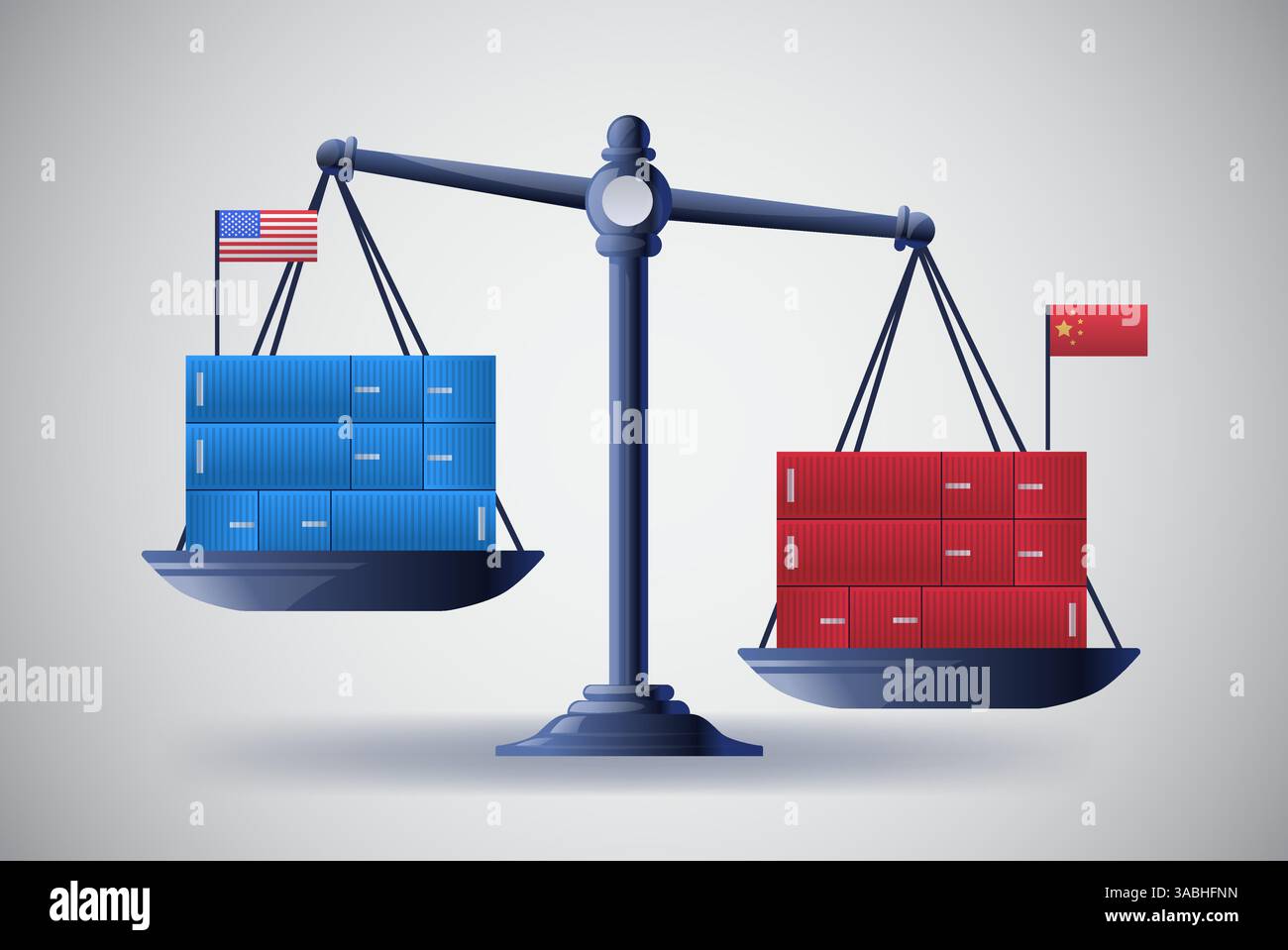 Scales with shipping containers trade balance concept. Blue and red ...