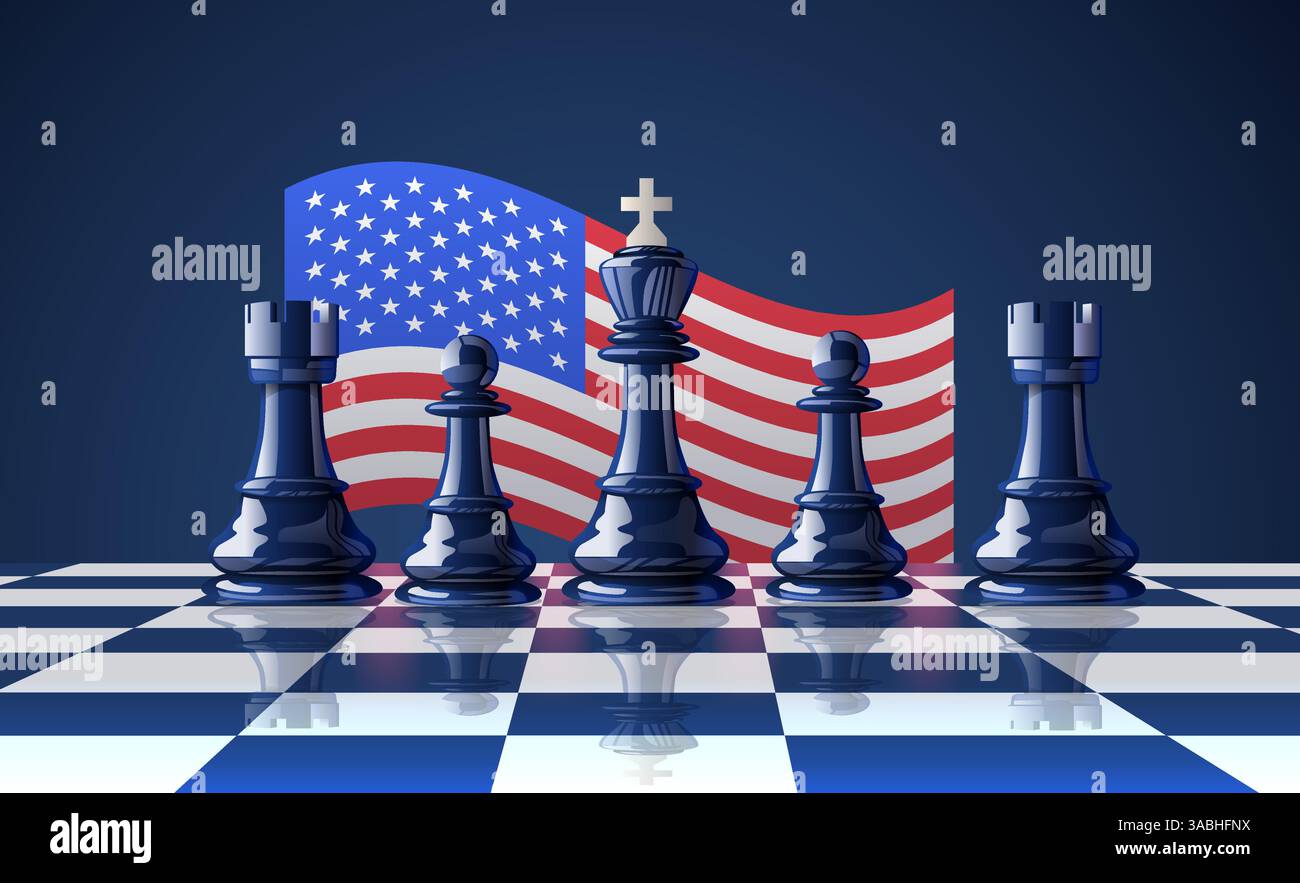 Chess pieces trade war concept illustration. Chess pieces on a board ...