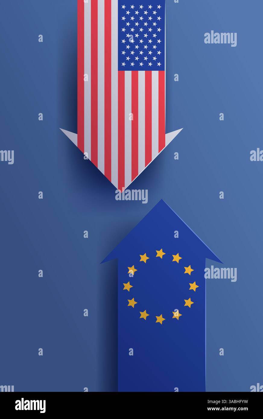 USA EU trade war concept arrows flags contrasting directions blue ...