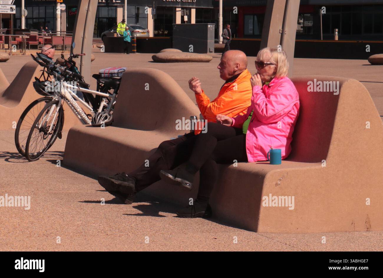 Blackpool beach. Lancashire, England Pleasure seekers enjoying the ...