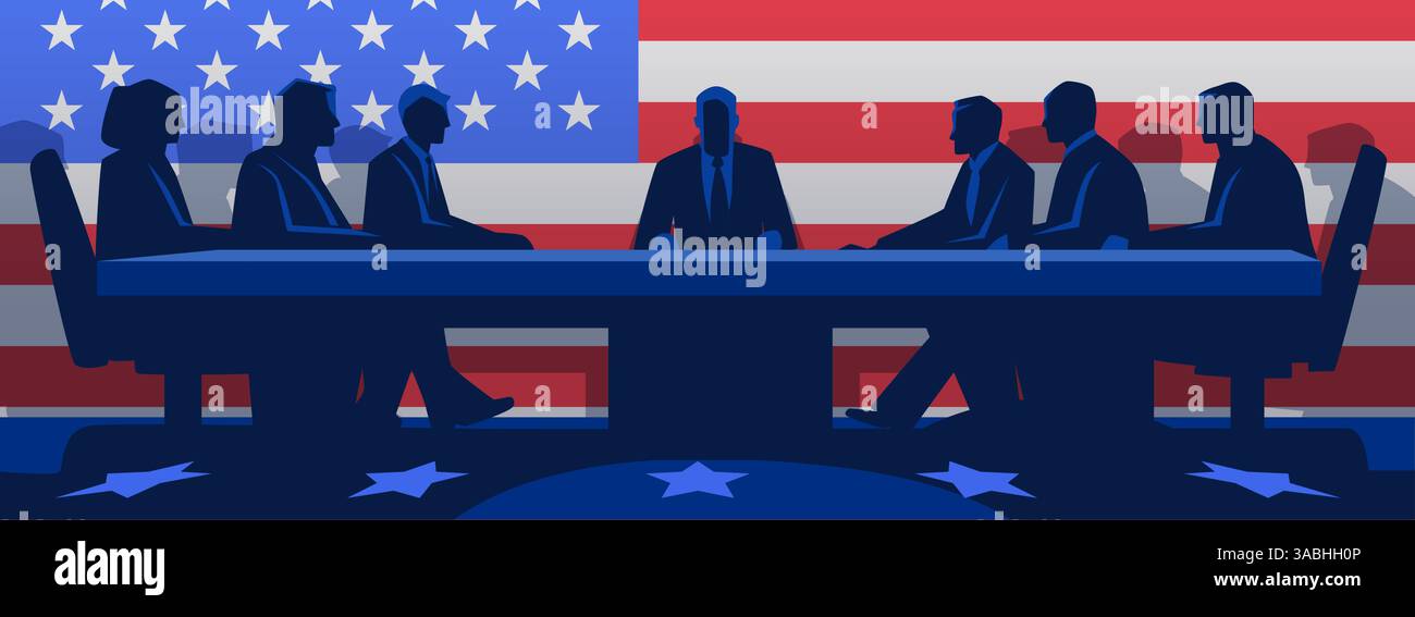 Business meeting silhouettes trade negotiation concept. People at ...