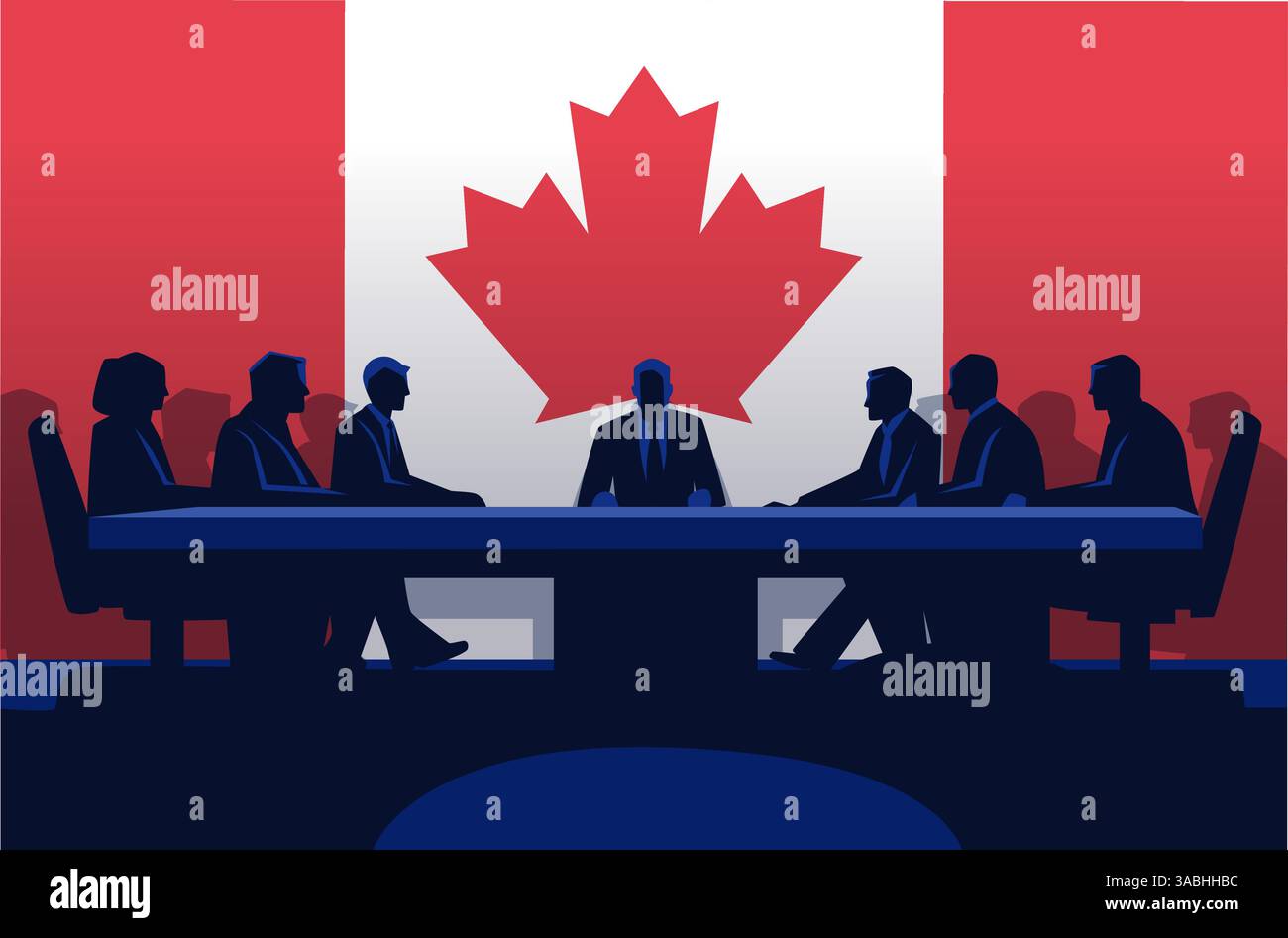 Canadian trade negotiation silhouettes meeting concept. Silhouetted ...