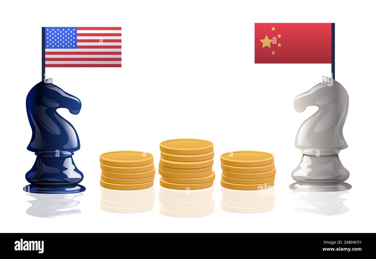 Trade war chess pieces flags coins. Concept of economic conflict ...
