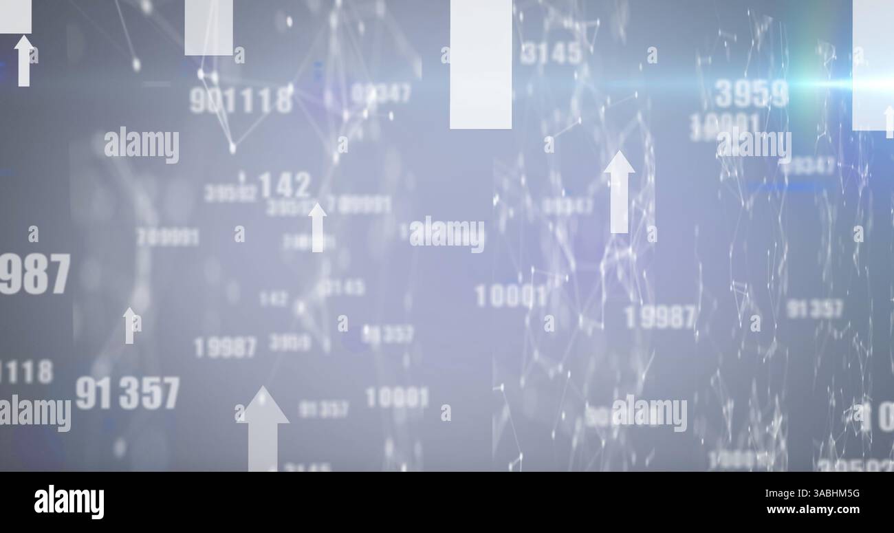 Image of arrows, network of connections and data processing on ...