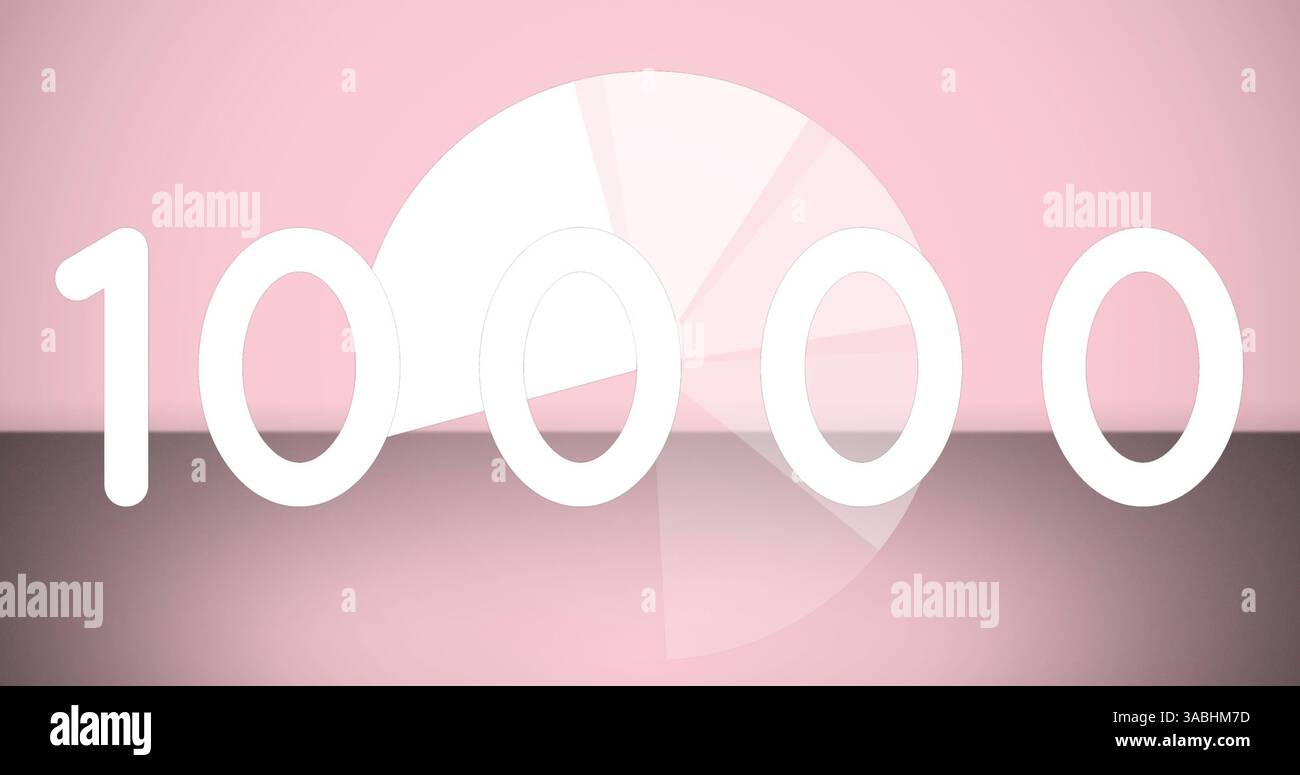 Abstract graphic design with large white numbers over pink pie chart ...