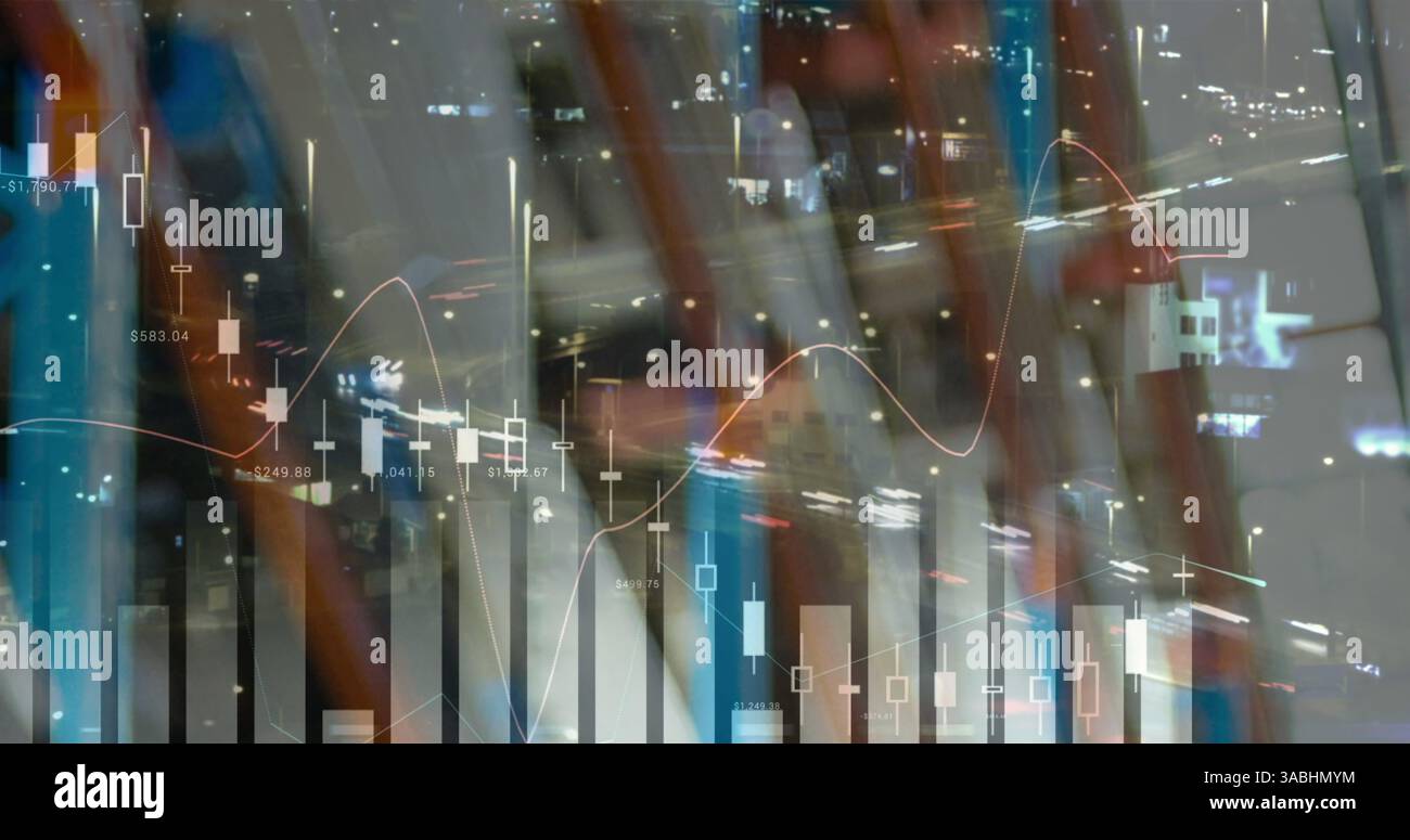 Image of data processing over cityscape at night Stock Photo - Alamy