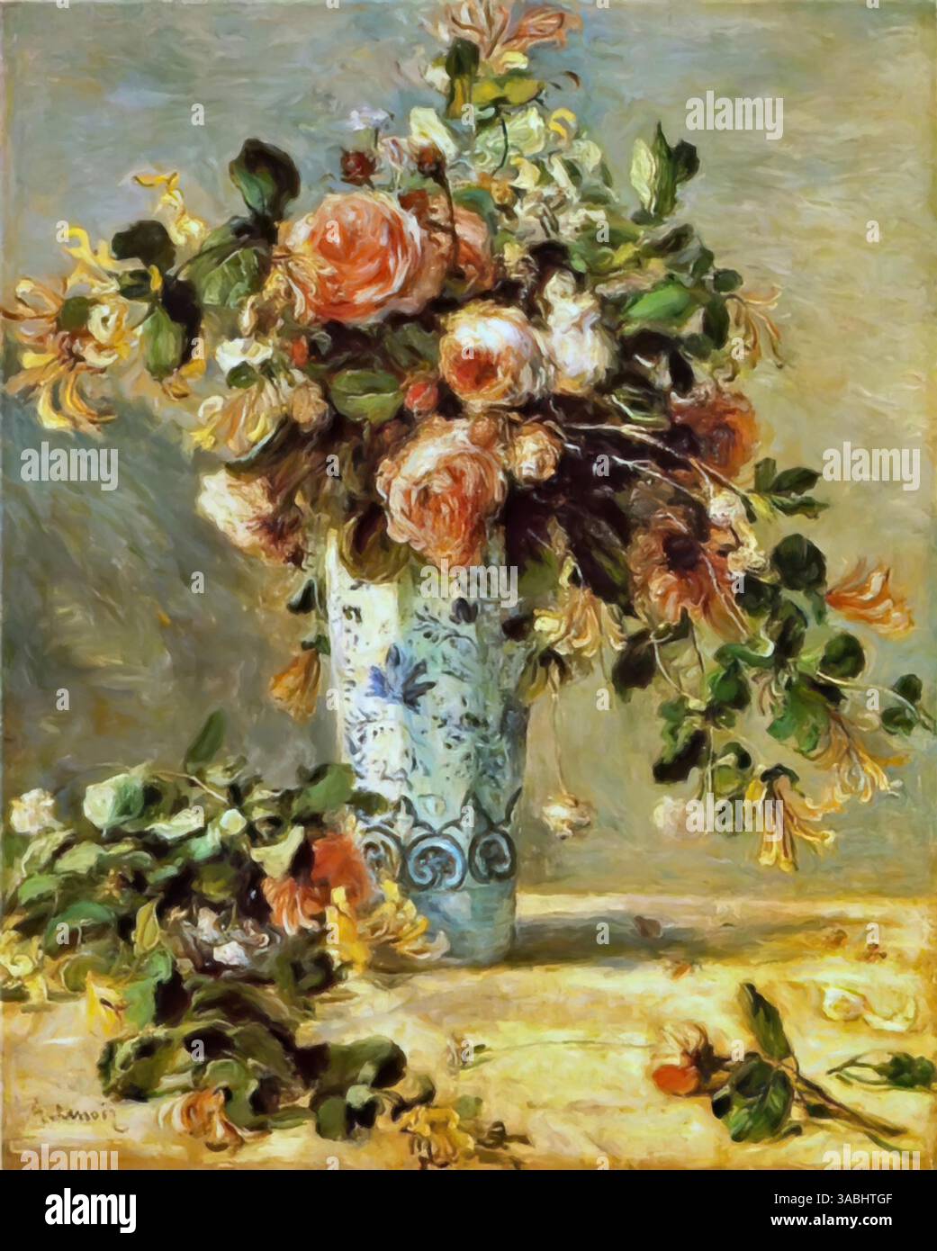 Roses and Jasmine in a Delft Vase, 1919 (painting) by Renoir, Pierre ...