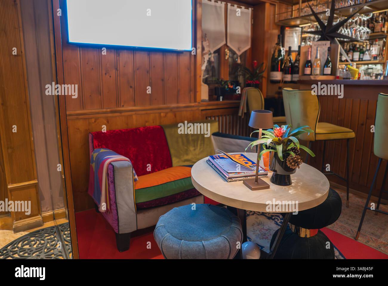 Cozy Boutique Hotel Interior with Bar in Cortina, Dolomites, Italy ...