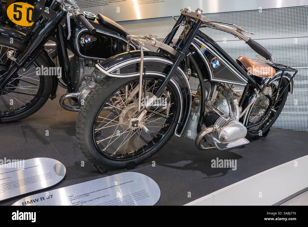 Vintage BMW R 37 Motorcycle Displayed in BMW Museum, Munich Stock Photo ...