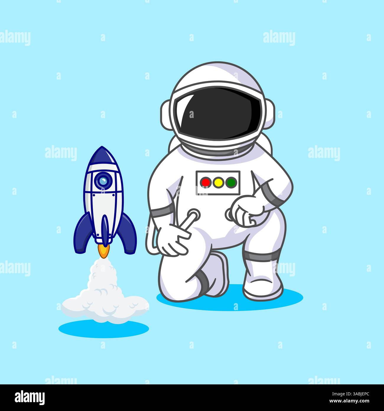 Cute Astronaut Playing Rocket Toy Illustration, Rocket Launch to the ...
