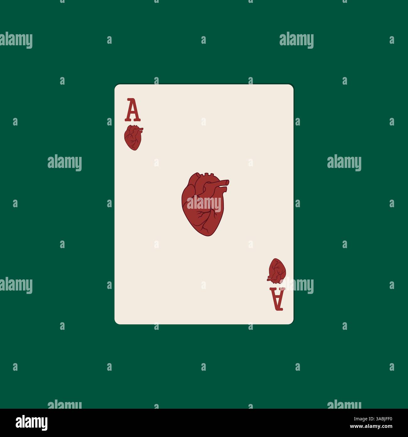 Ace playing card with real human heart on green background. Vector ...