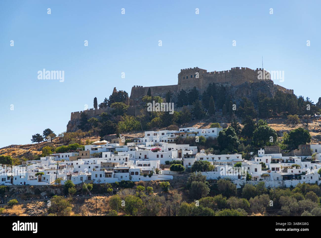 A picture of the Lindos Acropolis overlooking the town below Stock ...