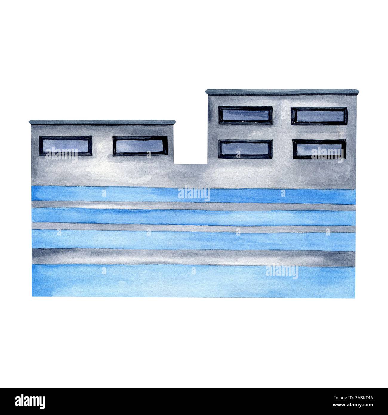 Modern factory building or warehouse facade with windows. Industrial ...