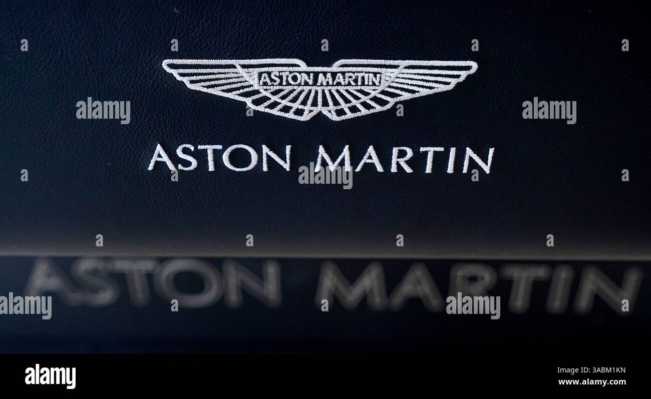 An Aston Martin logo on a car. The US president has announced a 25% ...