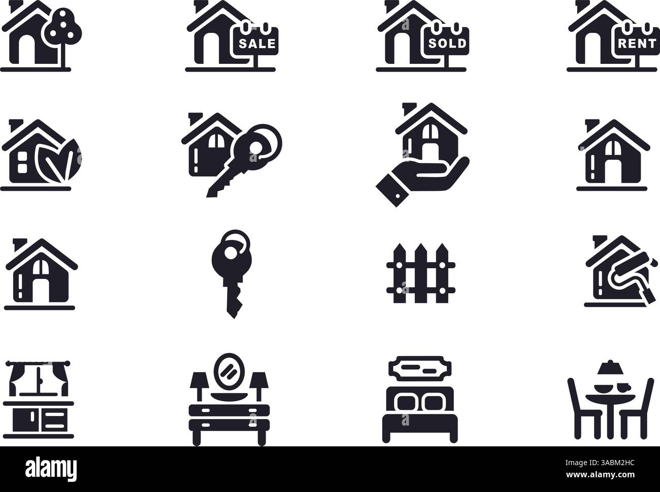 Minimalist Black And White Real Estate Icons Featuring Property Sales ...