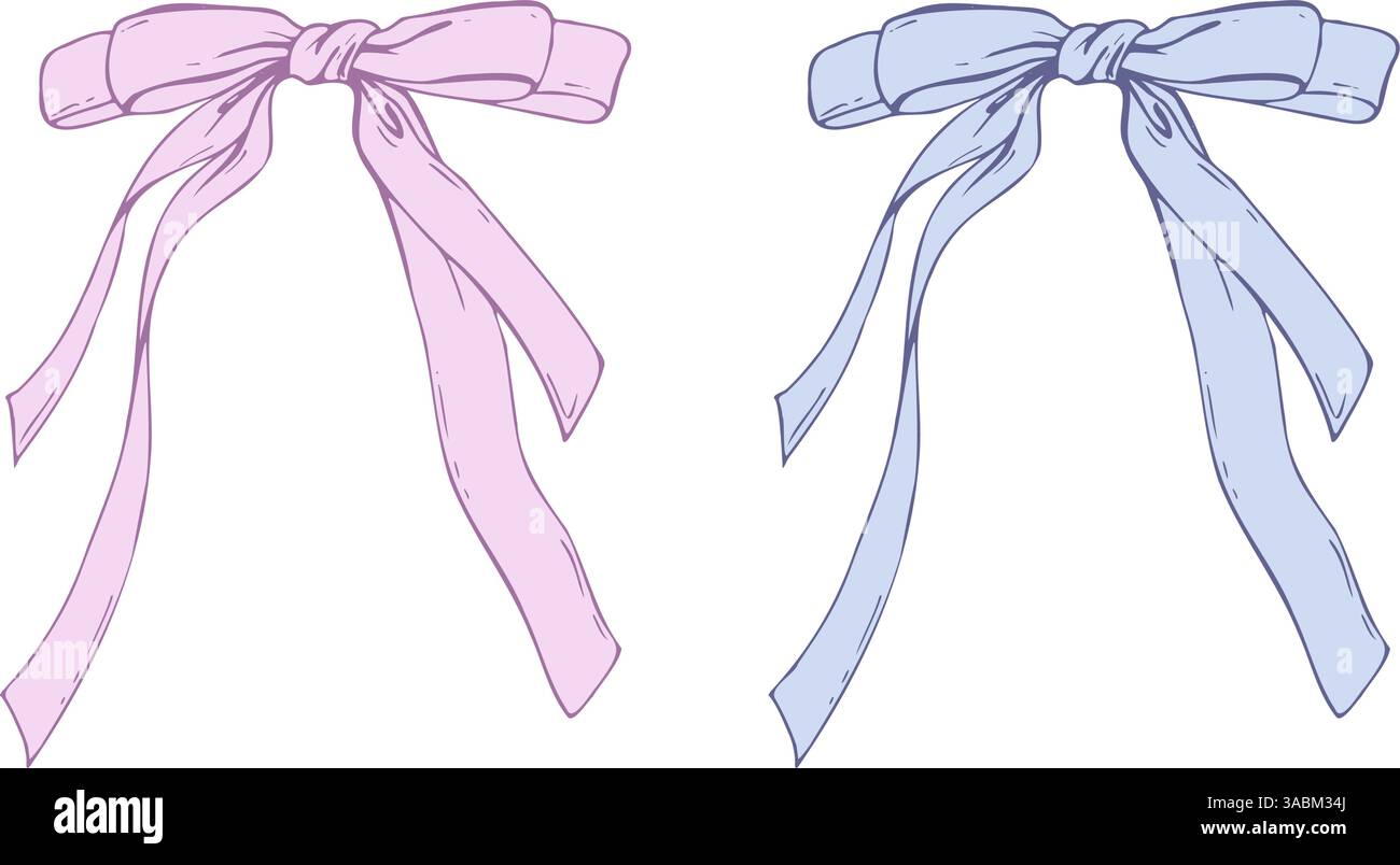 Satin bow made of fabric, narrow in two layers with long twisted ...