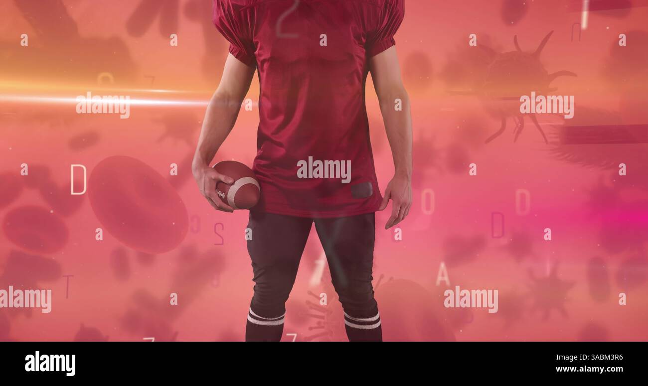 American football player with letters changing around and cells ...