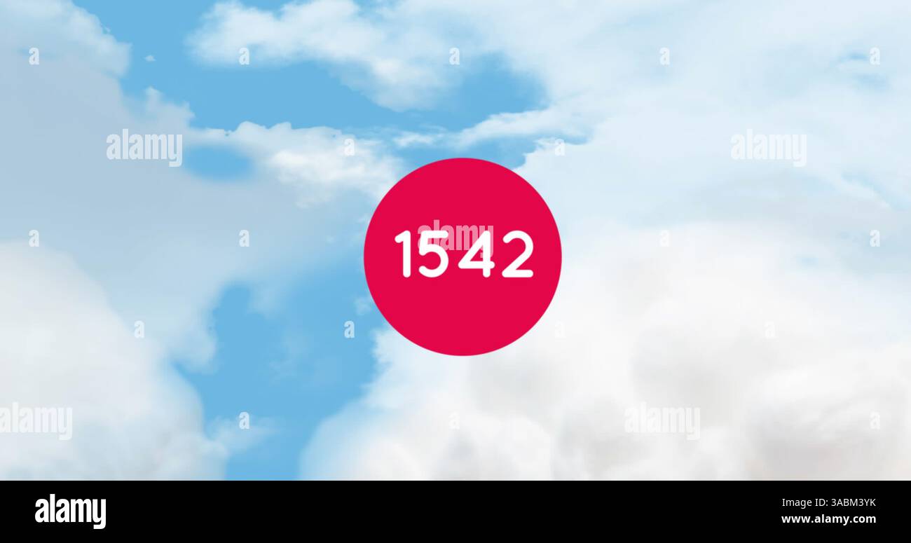 Digital image features the number inside a bold red circle over sky ...