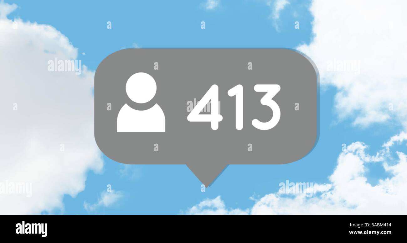 On sky background, human icon with number highlighting social media ...