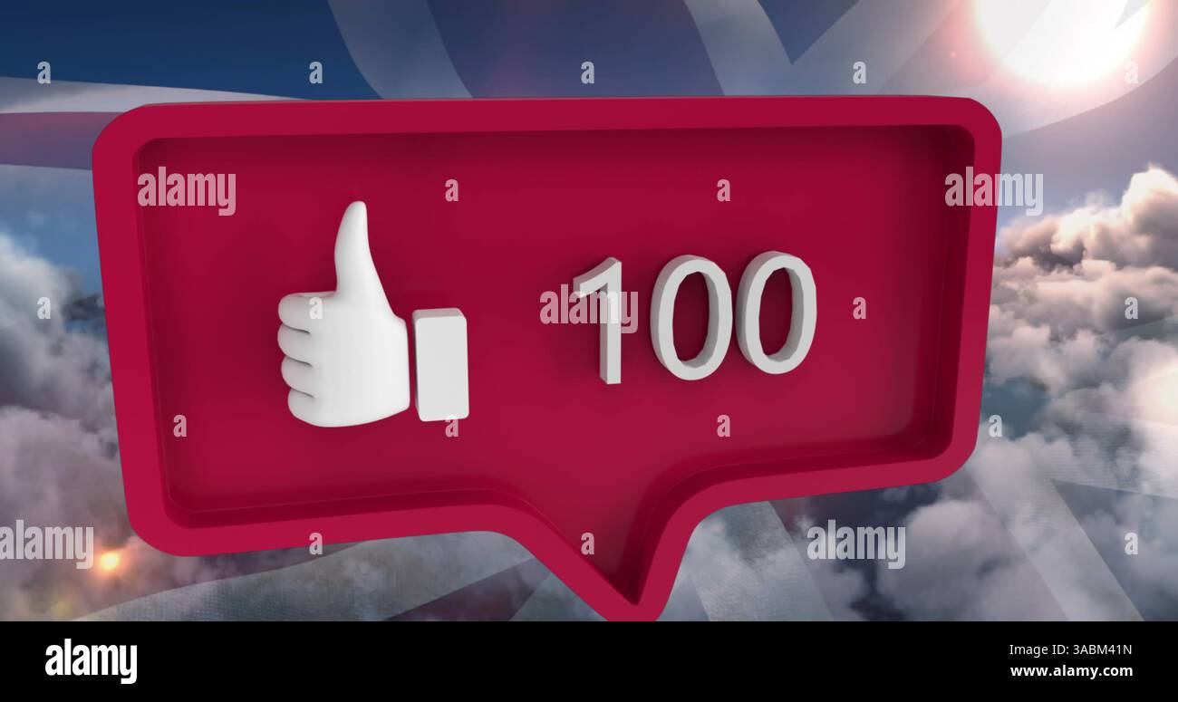 Digital image of like icon with number text over sky background Stock ...