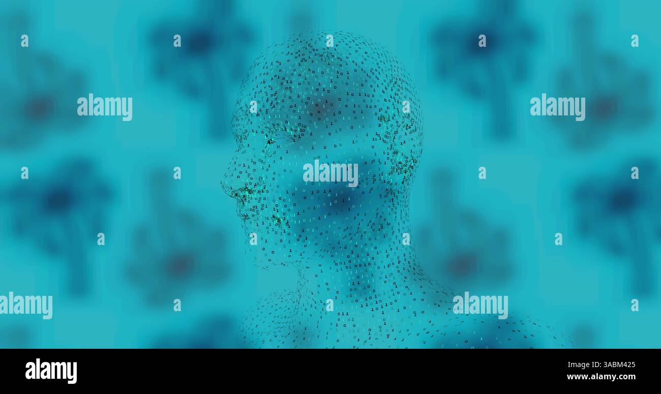Image of human head spinning over blue background Stock Photo - Alamy