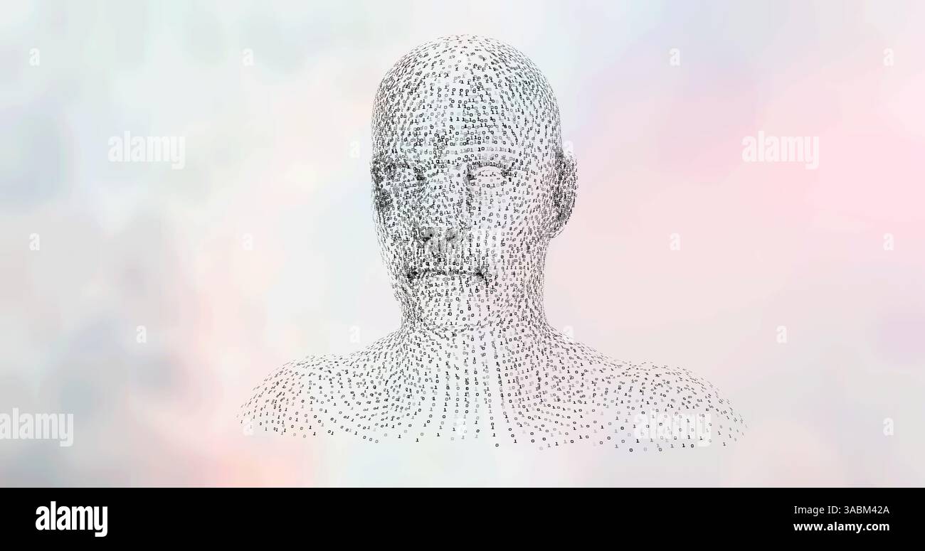 Digital image of human face model spinning against white background ...