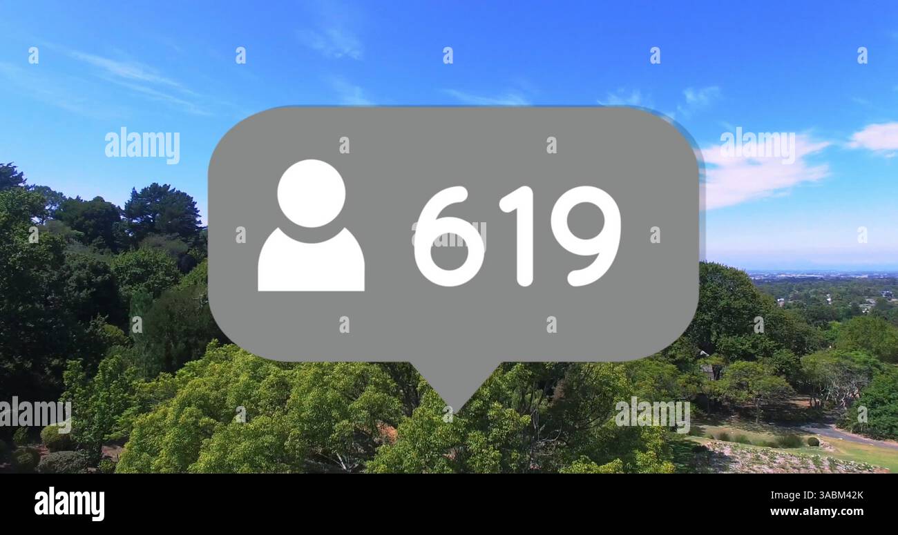 On landscape background, human icon with number highlighting social ...