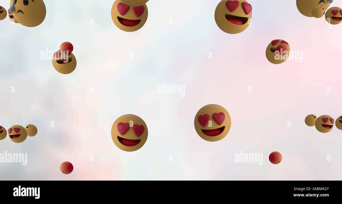 Digital image of multiple face emojis floating against white background ...