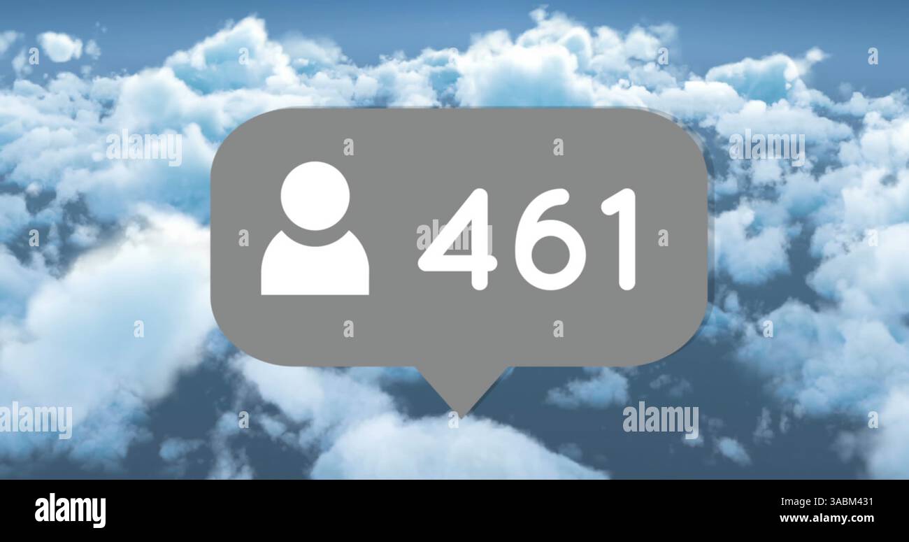 On sky background, human icon with number highlighting social media ...
