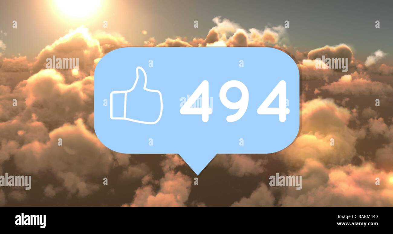 Digital image of like icon with number text over sky background Stock ...