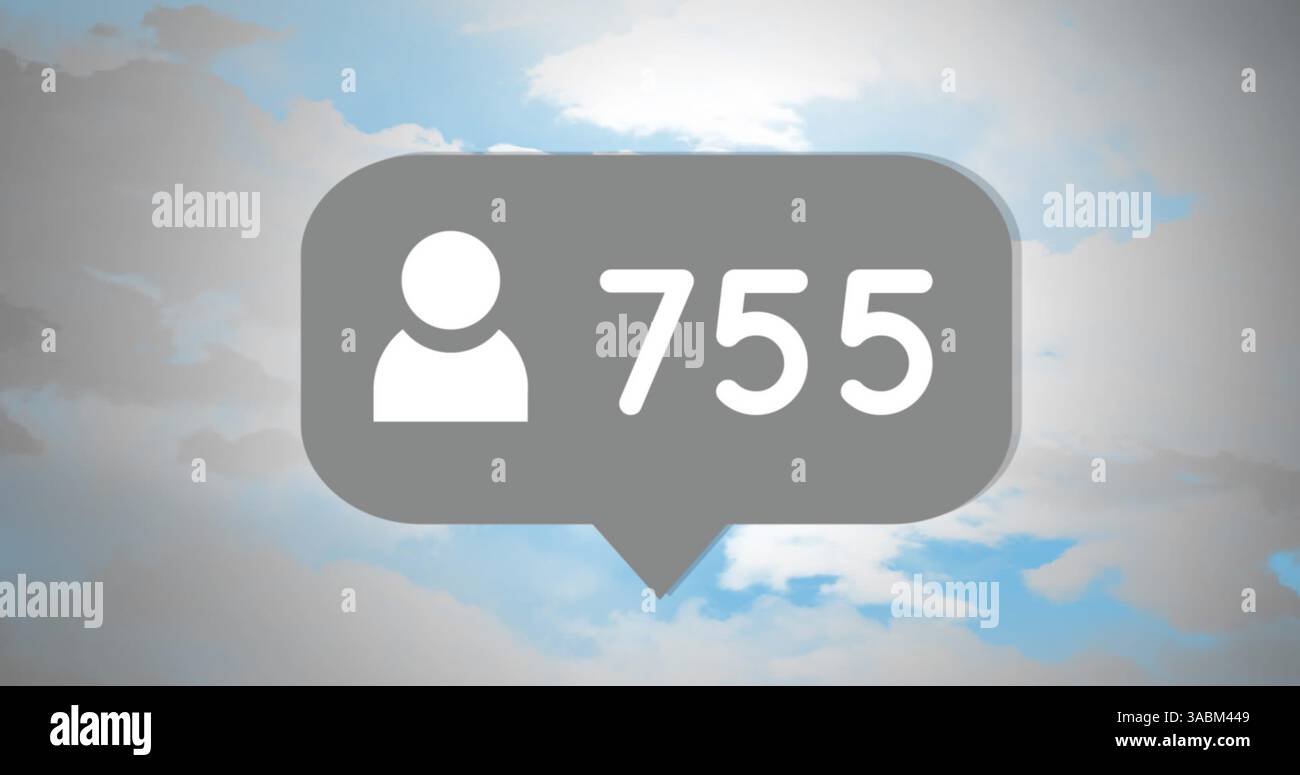 On sky background, human icon with number highlighting social media ...