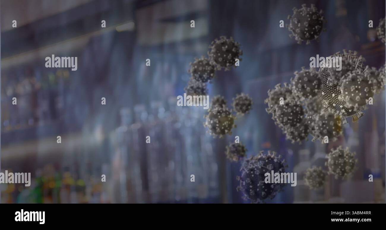 Virus cells floating over empty bar, highlighting health care concerns ...