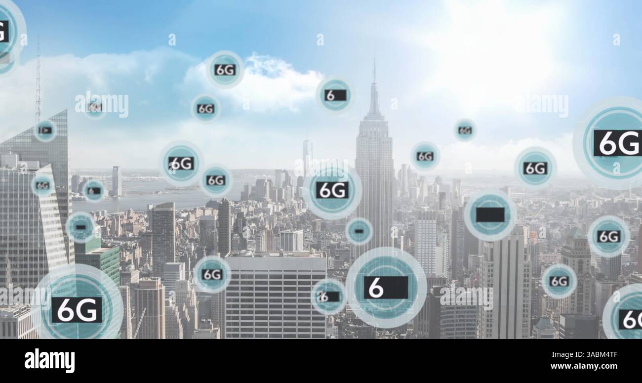 Image of network of connections with 6g text over cityscape Stock Photo ...
