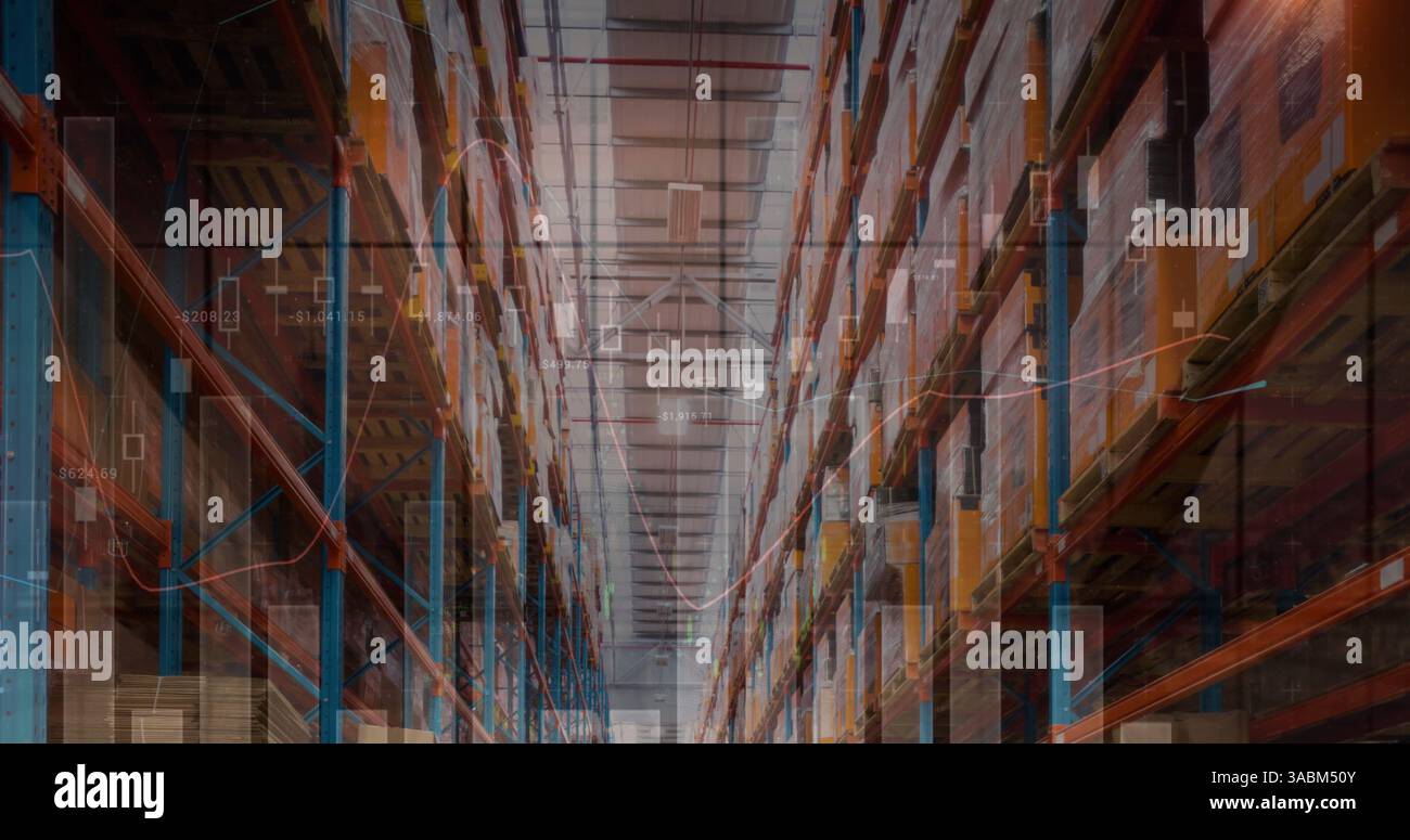 Image of data processing over empty warehouse Stock Photo - Alamy