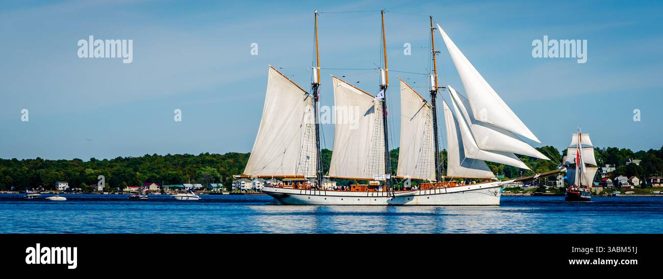 Panorama of two Tall Ships in full sail along the St. Lawrence River ...