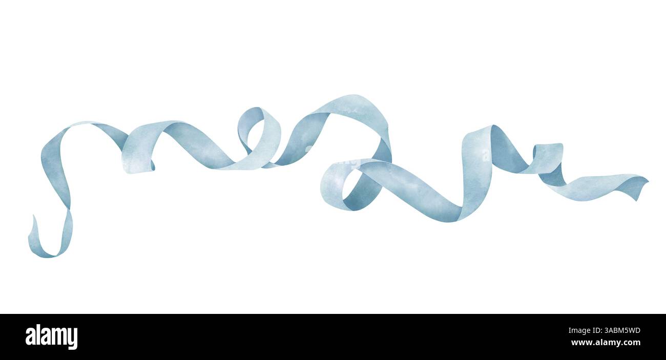 Blue satin ribbon. Horizontal composition with a twisted textile ribbon ...