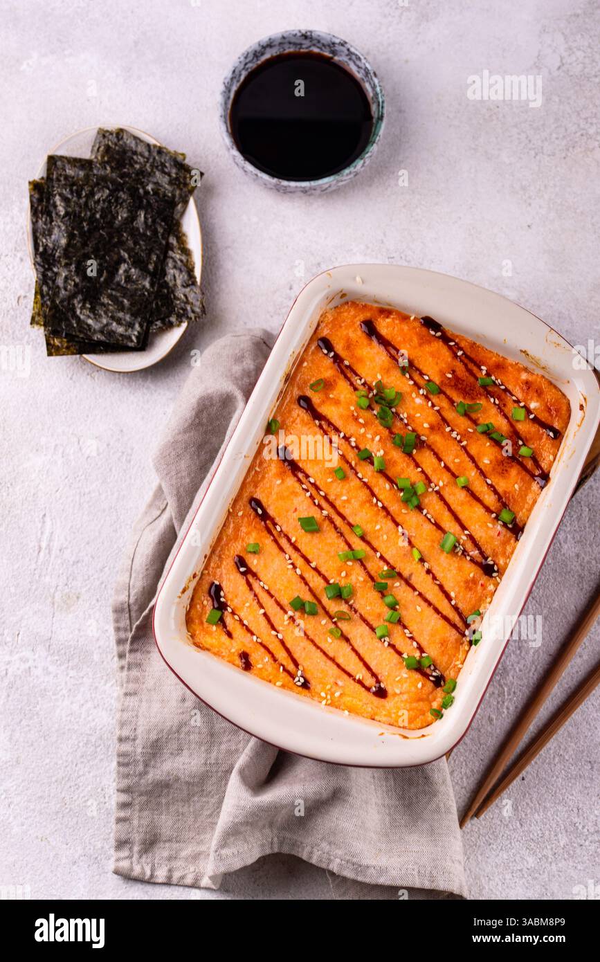 Baked sushi roll cake with crab surimi sticks Stock Photo - Alamy