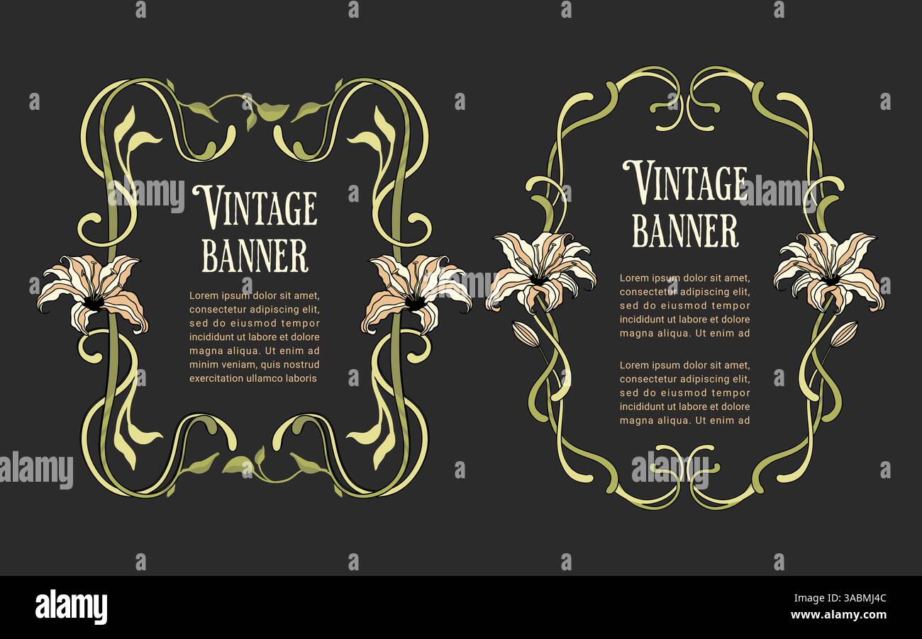 Elegant Art Nouveau Baroque Bohemian Banner Set Vintage Frame ...