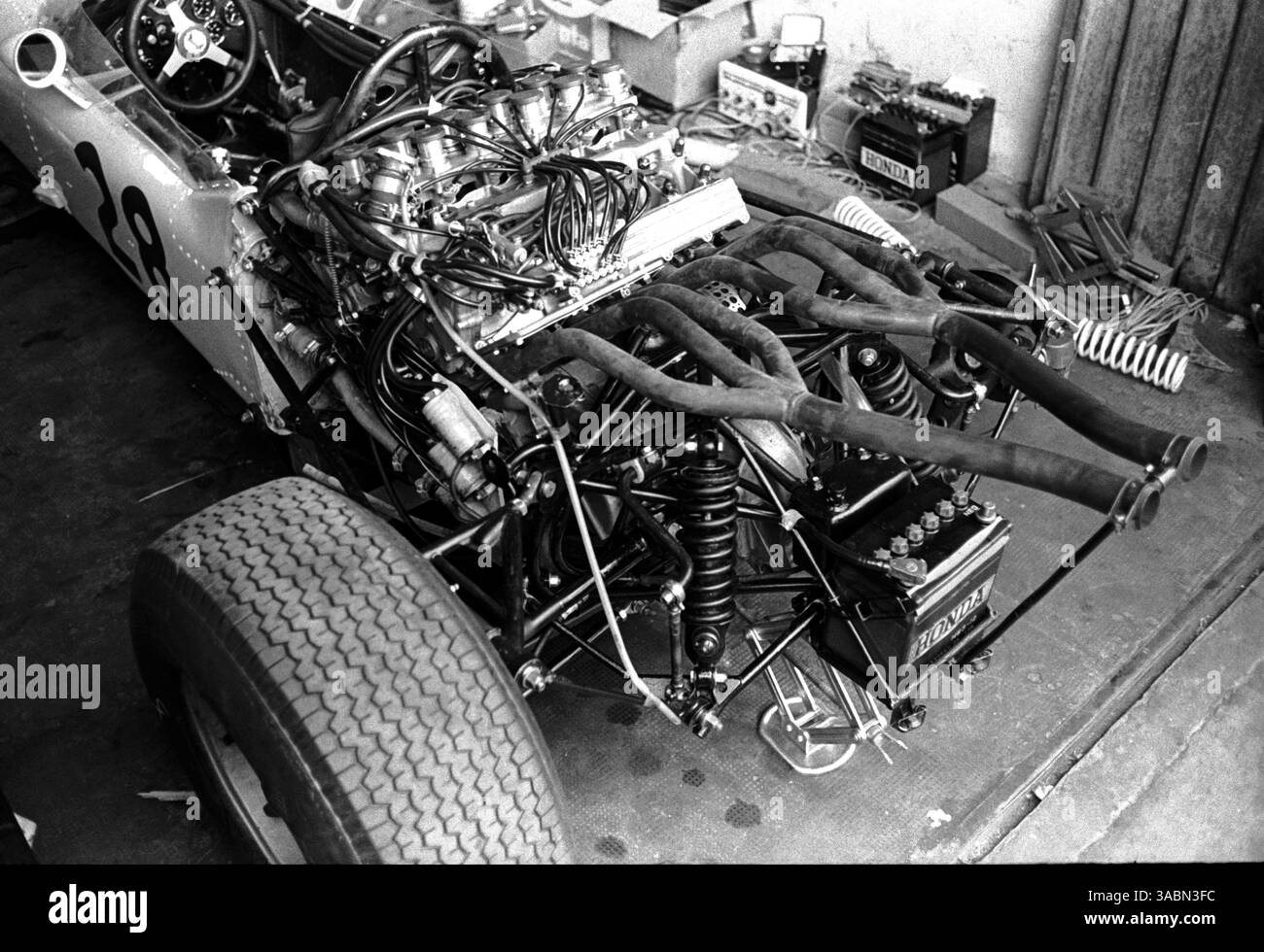The V12 engine and exhaust of the Honda RA271, piloted by Ronnie ...