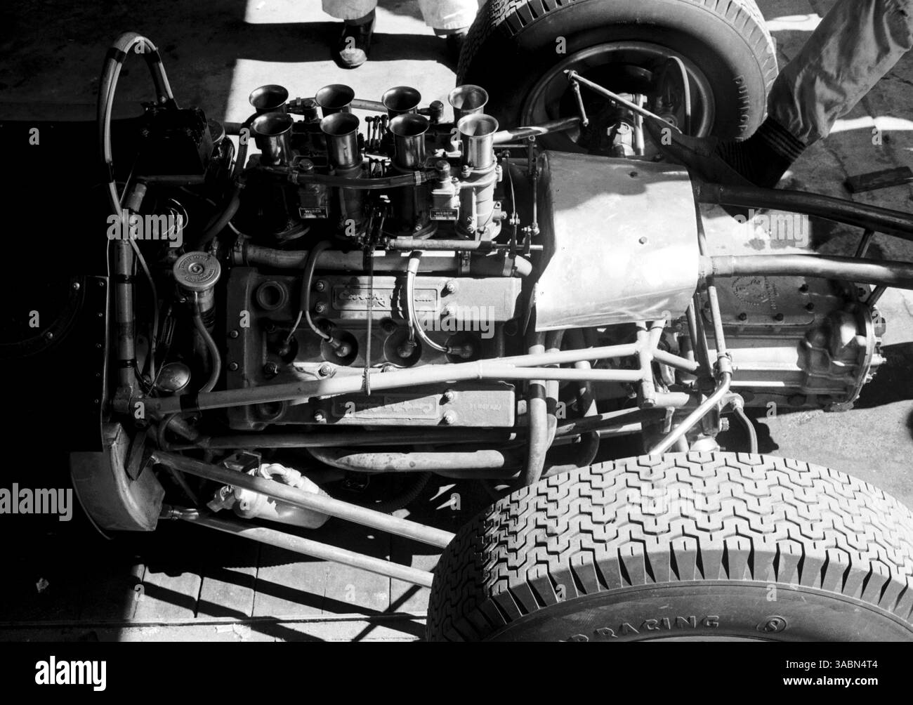A Coventry Climax V8 engine installed into the rear of a Rob Walker ...