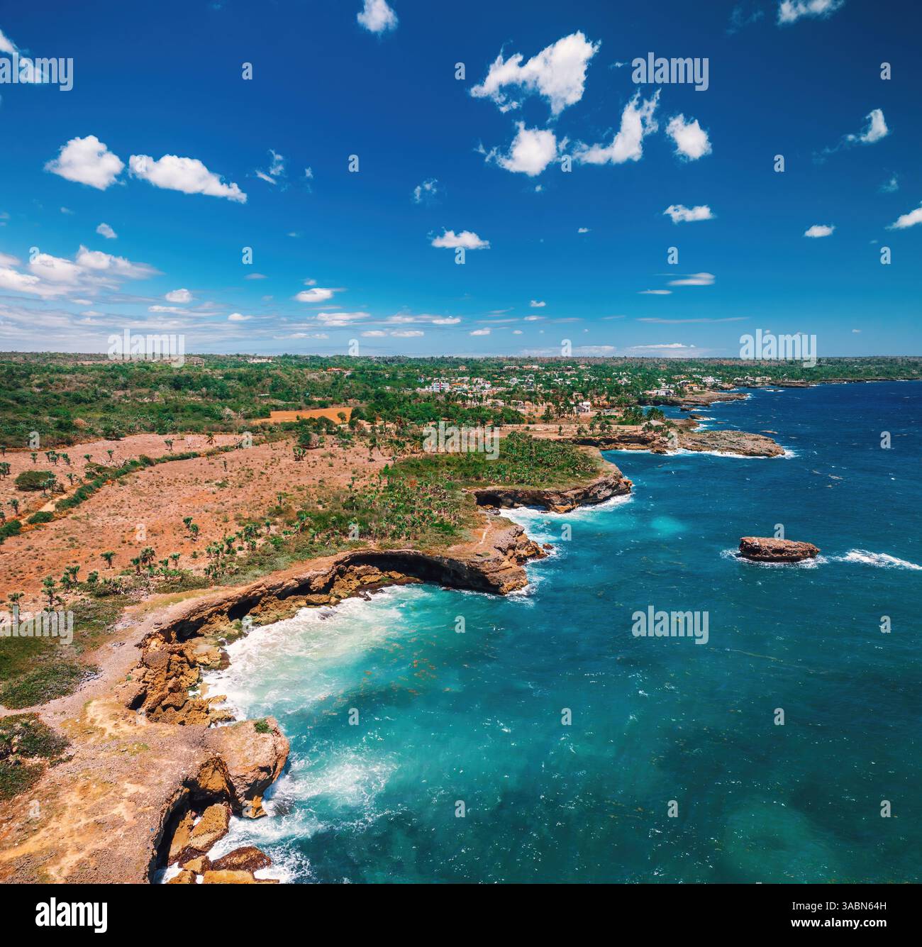 Aerial view of tropical island beach, Dominican Republic Stock Photo ...
