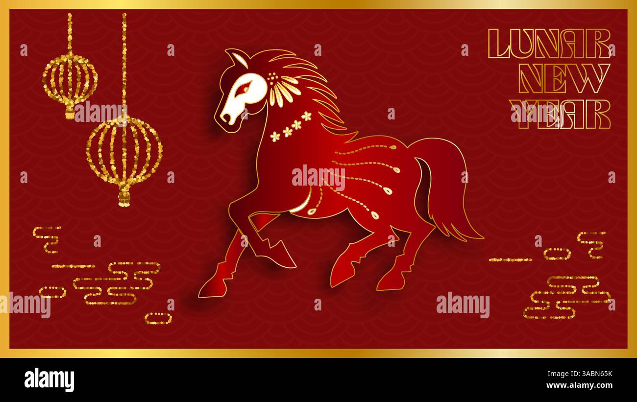 Elegant Chinese Horse Lunar New Year 2026 Vector Illustration ...