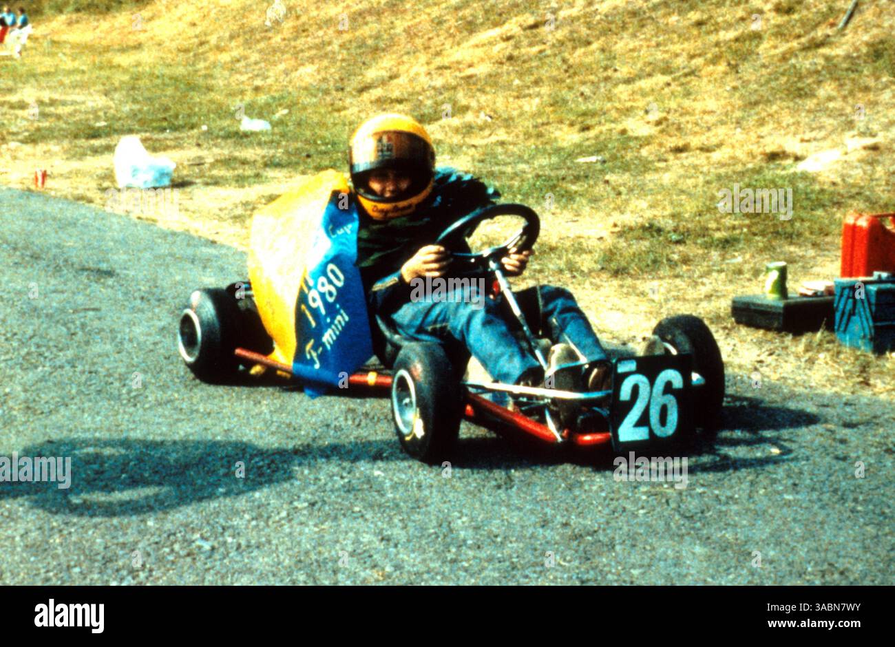 A young, Mika Hakkinen (FIN), born 28 September 1968, celebrates a kart ...