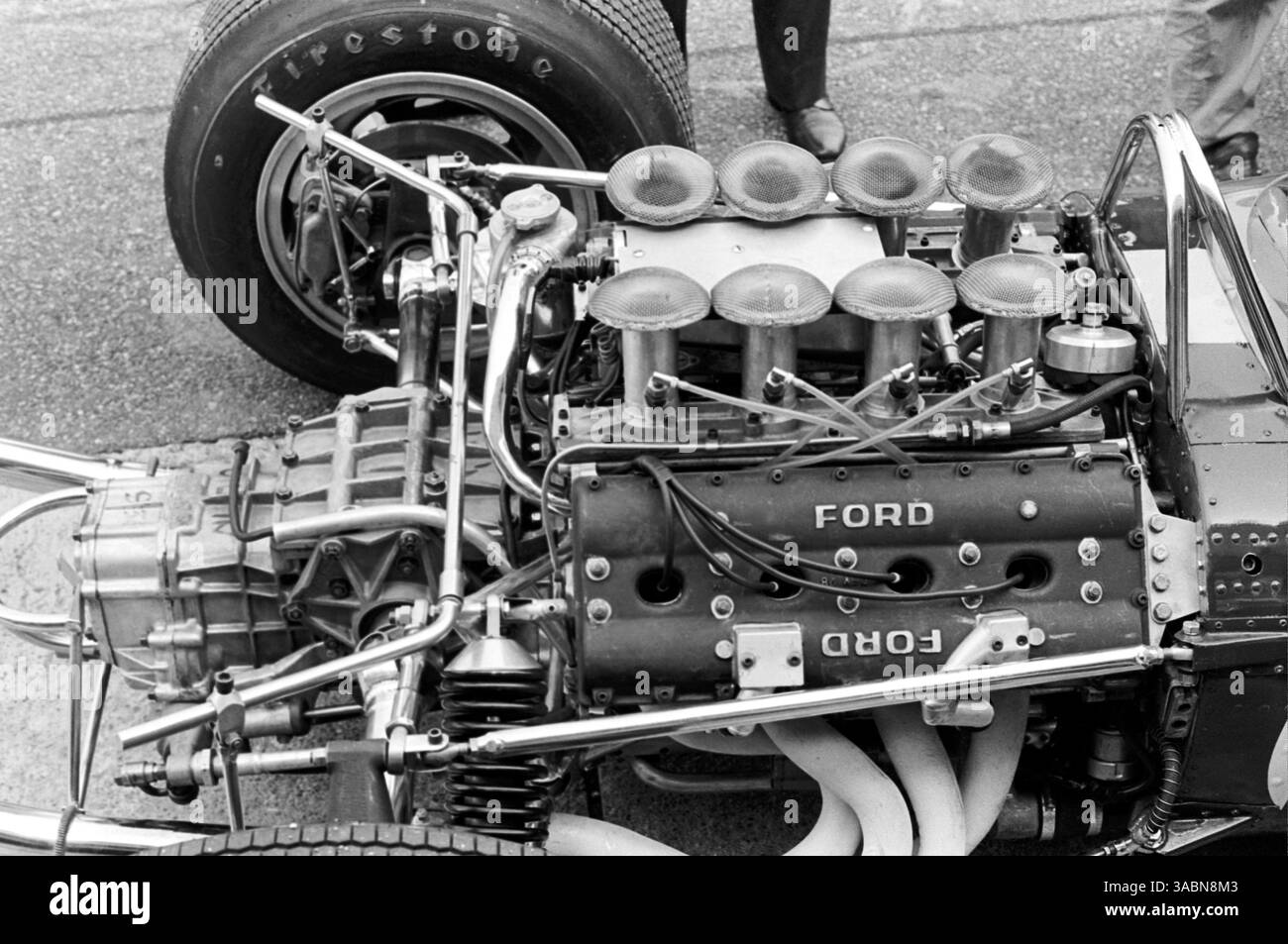 The Ford Cosworth DFV engine powering the Lotus 49...Italian Grand Prix ...