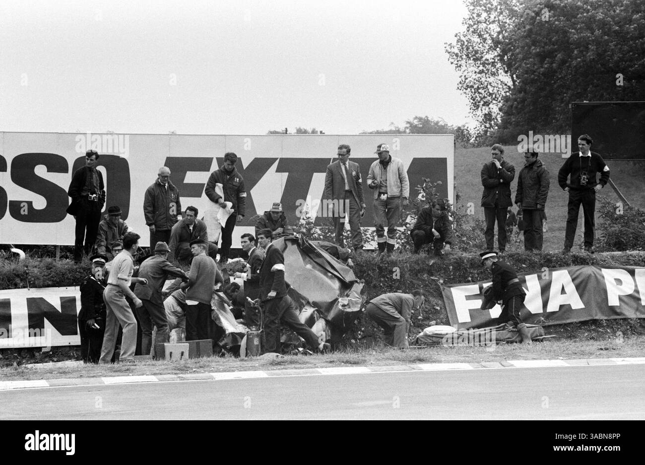 The remains of a badly smashed sports car competing in one of the ...
