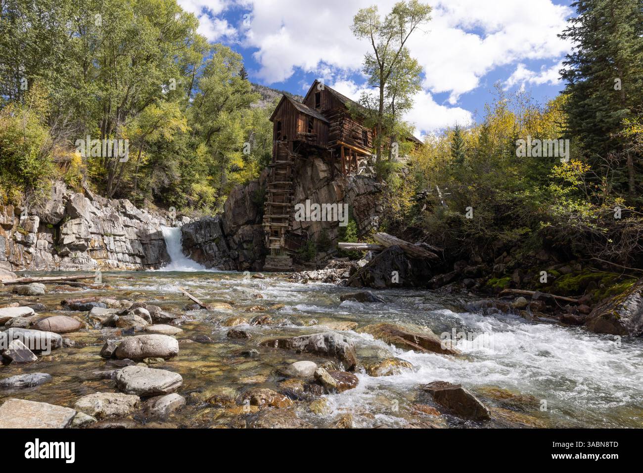 Crystal mill from the Crystal river fast moving water aspens and rocks ...