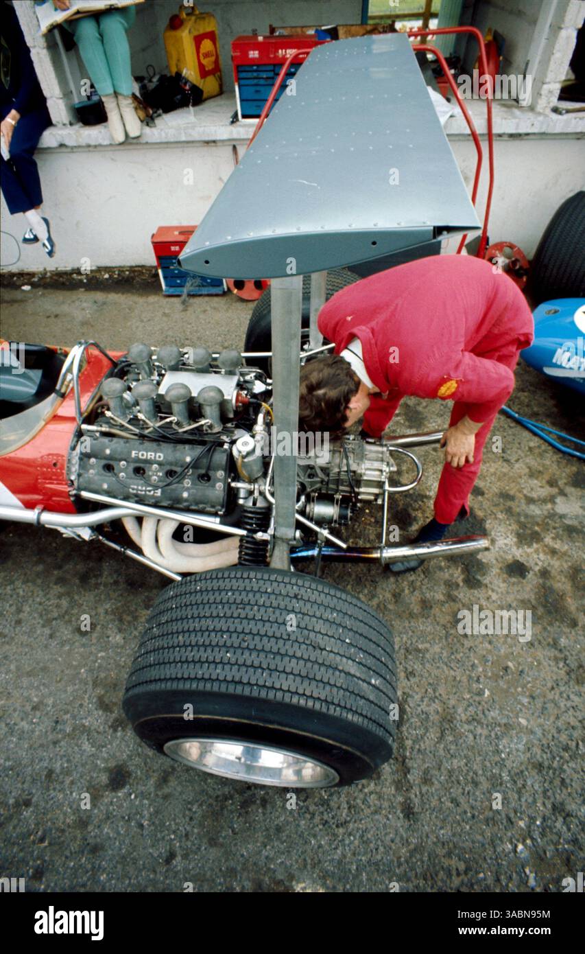 The Lotus Cosworth 49B's were fitted with dramatic rear wings to ...