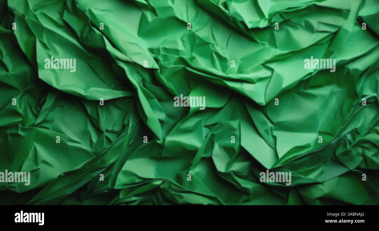 Crumpled green wrapping paper forms abstract textured background Stock ...