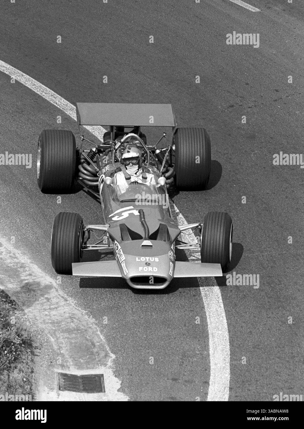 Jochen Rindt(AUT) Lotus 49B, wearing Piers Courage's helmet, in preference to his own full face ...